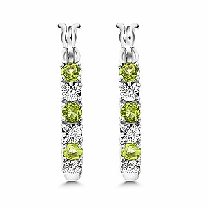 Gem Stone King 925 Sterling Silver Green Peridot and White Diamond Accent Hoop Earrings For Women (0.83 Cttw, Gemstone Birthstone, 22MM = 0.85 Inches Diameter)