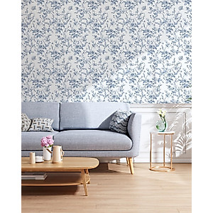 Light Blue Botanical Floral Shelf Liner Contact Paper Peel and Stick Botanical Floral Wallpaper for Walls Bahtroom Bedroom Kitchen Cabinets Dresser Drawer Furniture Arts Carfts Decal 17.7X117 Inches