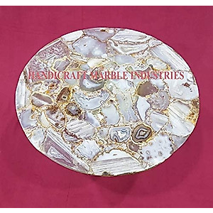 12" Inch Round Natural Brown Agate Coffee Table with Metal Base, Agate Table, Stone Coffee Table, Agate Table Top, Agate Round Coffee Table