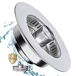 Universal Kitchen Sink Drain Strainer 3 in 1 【 304 Stainless Steel & Brass Material】 Pop Up Kitchen Sink Stopper with Metal Basket Strainer,Sink Strainer Stopper for US Standard 3 1/2" Kitchen Drain