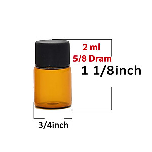 Youngever Essential Oils Bottles, 50 Pcs 2 ml Amber Glass Vials Bottles with Orifice Reducers and Black Caps, With 2 Glass Transfer Eye droppers