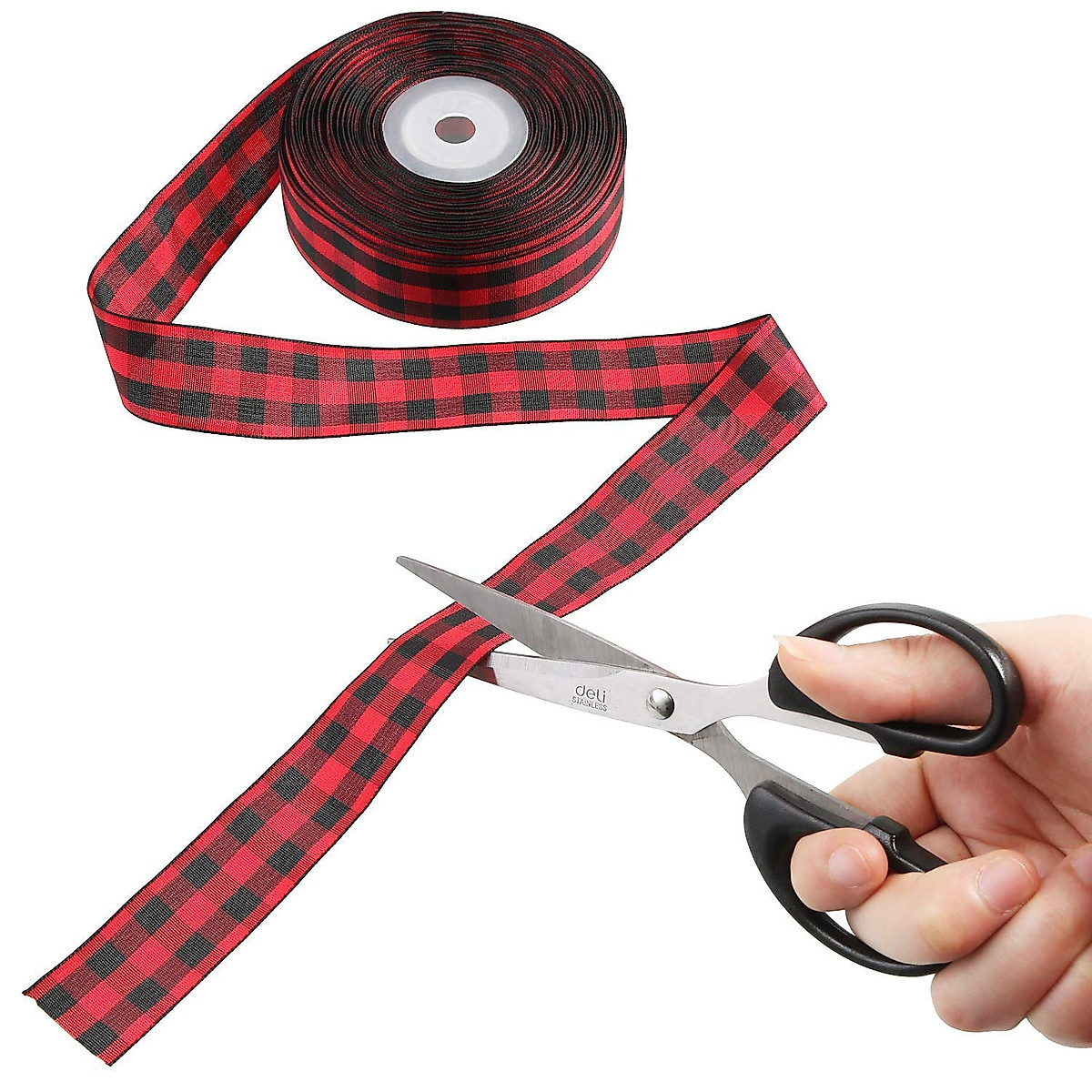 50 Yards Black and Red Buffalo Check Plaid Wired Ribbon Gingham Ribbon 3/8" Wide for Christmas Tree Wreath Bows Festive Farmhouse Decoration Gift Wrapping Crafts Floral Arrangement