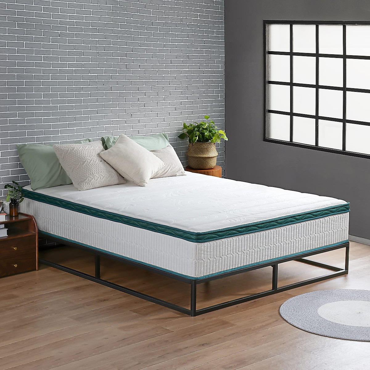 PrimaSleep 9 Inch Modern Metal Bed Frame/Mattress Foundation/Steel Slats/No Box Spring Needed/Sturdy/King Size/Black