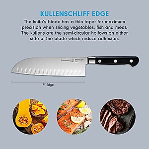 Messermeister Meridian Elite 7” Kullenschliff Santoku Knife - Japanese Chef’s Knife - German Steel Alloy Blade - Rust Resistant & Easy to Maintain