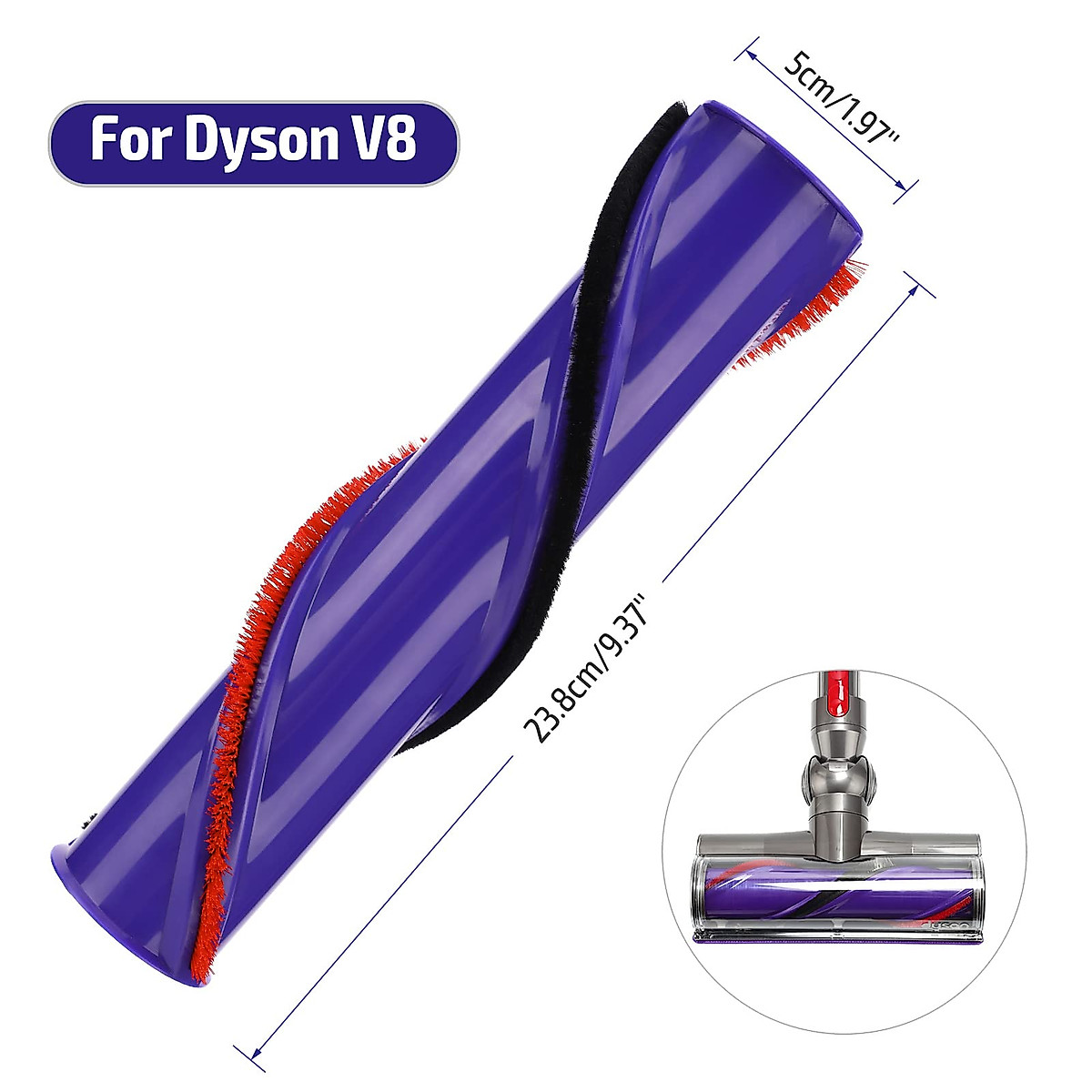 WIOR Roller Brush Roll Bar Replacement Compatible with Dyson V8 Cordless Vacuum Cleaner Part No. 967485-01, Brushroll Roller Brush Bar Replacement Attachment for Dyson V8