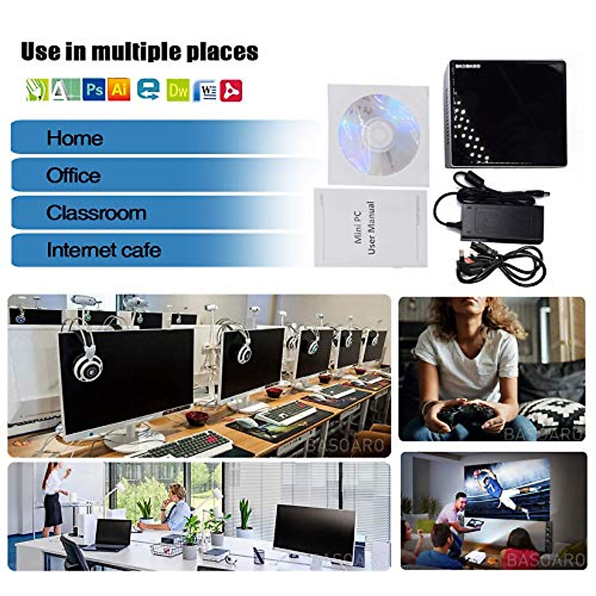 BASOARO Windows 11 Pro Micro Computer, Mini Desktop PC i7 9750H, 16G DDR4 RAM 1TB SSD, Mini PC, Gigabit LAN, HD, DP, USB3.0, BT, Dual Band WiFi, Small Desktop PC for Office