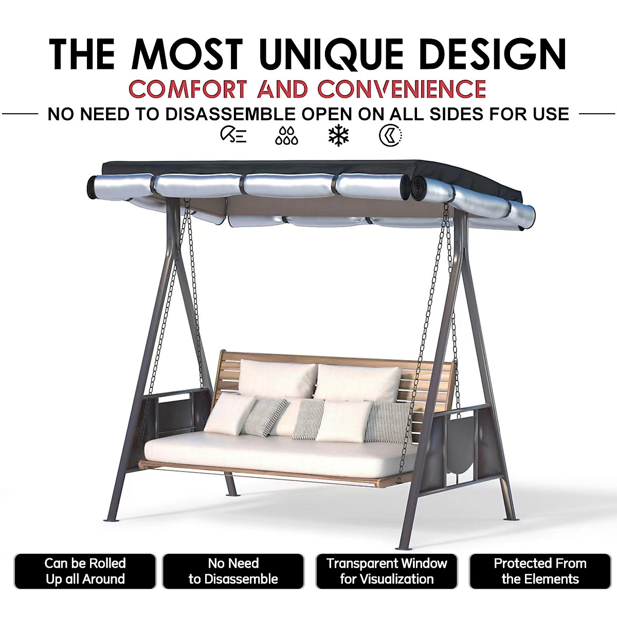 TBNO Outdoor Swing Cover,Patio Swing Chair Cover,Garden Hammock Glider Chair Cover,Can be Used Without Disassembly,Black (68”x45”x61”)