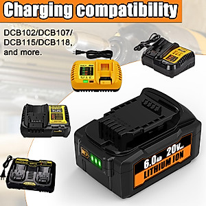 2 Pack 20V 6.0Ah Max Replacement Battery for Dewalt - Upgraded Lithium ion Batteries Compatible with Dewalt Charger DCB200 DCB201 DCB203 DCB206 DCB210 DCD DCF DCG Cordless Power Tools (Black)