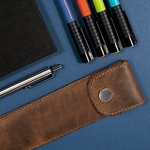 Hide & Drink, Vertical Marker Case for Men and Women, Pen and Pencil Pouch Handmade from Full Grain Leather, Artist Accessory, Bourbon Brown