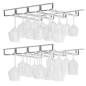 Wallniture Pinot Wine Glass Rack Under Cabinet 17" Champagne, Cocktail and Wine Glass Holder Kitchen Decor Chrome, Set of 2