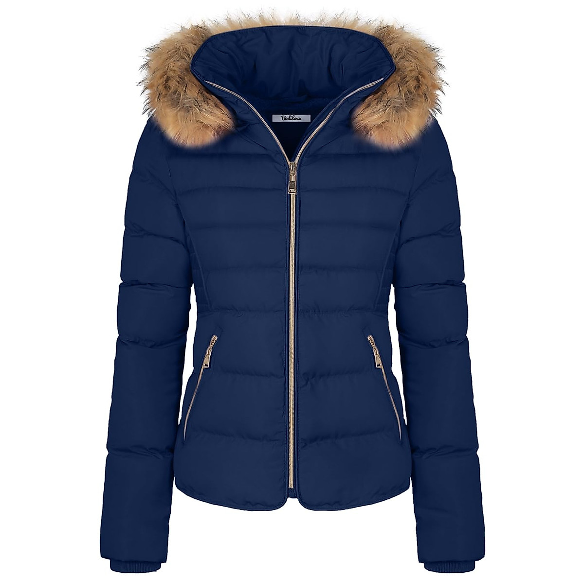 BodiLove Thickened Winter Puffer Jacket with Removable Faux Fur Hood Fleece Lining