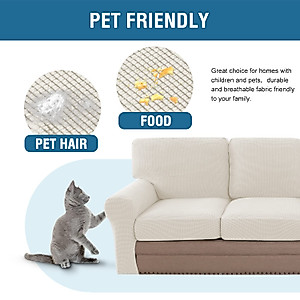 H.VERSAILTEX Multi-Pieces Sofa Covers Stretch Couch Covers Form Fitted Seats and Back Cushions Covers (3 Seat Covers Plus 3 Back Cusion Covers, Bonus 2 Armrest Covers), Ivory