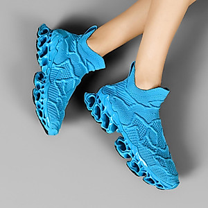 Poramea Mens Womens Slip on Loafers Walking Tennis Shoes Laceless Jogging Blade Sneakers Unisex Mesh Trail Running Casual Athletic Blue Size 8 Women/6.5 Men