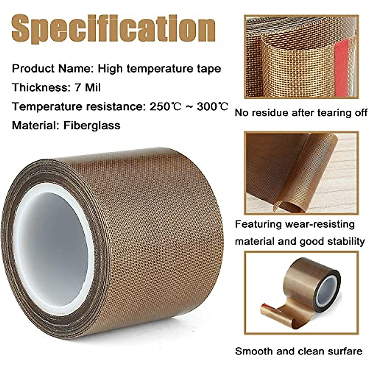 Teflon Fabric Tape, 1 Inch 30 Feet PTFE Tape for Vacuum Sealer Machine, Hand Impulse Sealers Insulation PTFE Coated Fiberglass Adhesive Tape Compatible with FoodSaver, Seal A Meal, Weston, Cabella