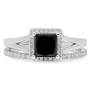 Dazzlingrock Collection 1.80 Carat (ctw) 10K Black & White Diamond Bridal Halo Engagement Ring Set, White Gold, Size 7.5