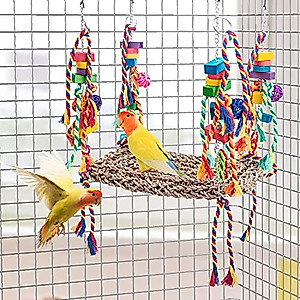 Bird Toys, Parrot Foraging Wall Toy, Edible Seagrass Woven Hammock Swing Perch with Colorful Chewing Toys for Lovebirds, Finch, Parakeets, Budgerigars, Conure, Cockatiel, Canary, Amazon, African Grey