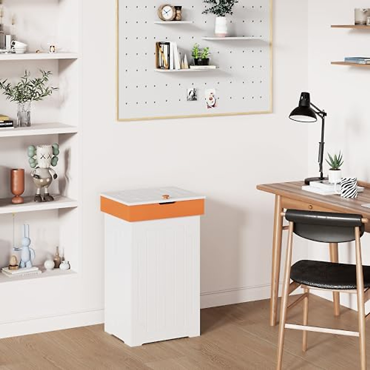 JEROAL Wood Kitchen Trash Can, Trash Can Cabinet, 23 Gallon Large Kitchen Garbage Cabinet with Lid, Dog Proof Trash Can, Recycle Trash Bin for Kitchen, Bathroom Home and Outdoor, White