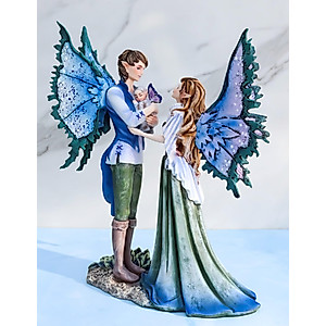 Ebros Amy Brown Family Love Fairy Mother Father and Baby Child Statue 9.5" Tall Fantasy Mythical Faery Garden Magic Collectible Figurine Fairies Pixies Nymphs Decor