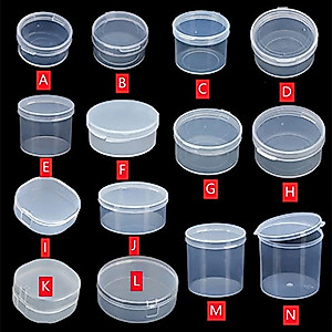 14Pcs Transparent Round Plastic Storage Box w/Hinged Lid, Various Sizes Storage Container Storage Case for Beads, Earplugs, Crafts, Jewelry and Hardware