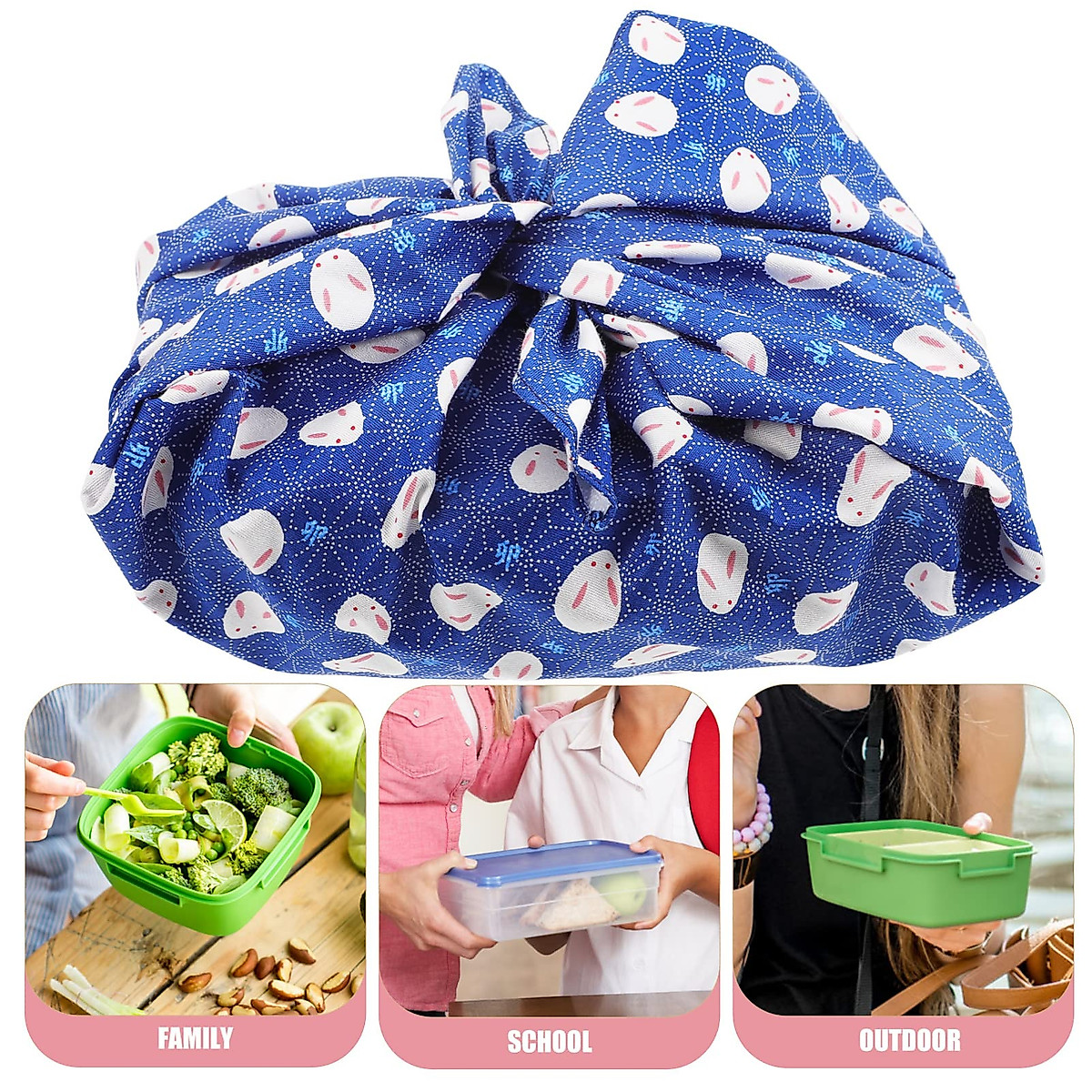 ABOOFAN Japanese Traditional Wrapping Cloth Rabbit Printed Handkerchief Bento Lunch Bandana Cover Bag Gift Box Packaging Cloth for Home Outdoor Picnic