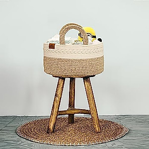 Mojoohouse Baby Diaper Caddy, Nursery Storage Bin and Car Organizer for Diapers and Baby Wipes, Cotton Rope Diaper Basket Caddy, Changing Table Diaper Storage Caddy Baby Gift Baskets, (WHITE-BROWN)