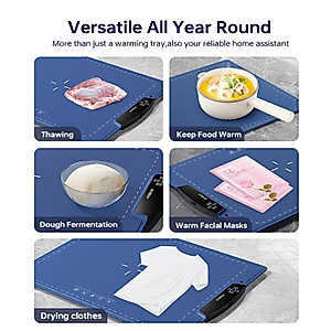 Food Warming Tray, Electric Food Warming Mats with 9 Temperature & 11 Timer Settings, Auto Shut-Off, Rollable Silicone Food Warmer for Buffets, Parties, Gatherings, Christmas, Everyday Use, Navy Blue