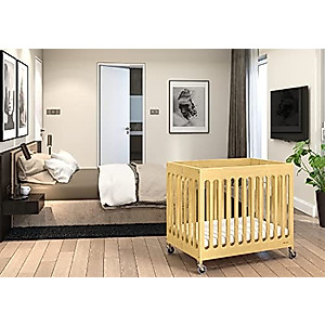 Foundations Boutique Compact Folding Crib, Modern, Contemporary, Mini Crib for Guest Rooms, Vacation Homes, and Small Nurseries, Available in 5 Finishes, Mattress Included (Natural)