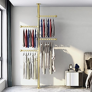 BIFCIOFH Adjustable Clothing Rack, 4-Tier Standing Metal Clothing Rack, Heavy Duty Vertical Pole Garment Rack, Closet Organizer System