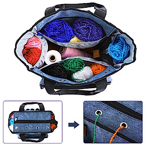 HYMIC Yarn Storage Organizer Tote Bag, Portable Storage Bag for Yarns, Tote-Large Capacity Crochet Organizer Crocheting Kit, Knitting Needles, Yarn Balls, Project & Sewing (Blue)