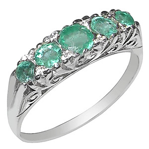 925 Sterling Silver Real Genuine Emerald Womens Band Engagement Ring - Size 6