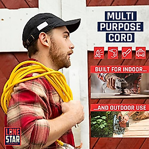 LONE STAR 10 Gauge Extension Cord 25 ft, Heavy Duty Extension Cord Lighted Plug for Outside, 10/3 SJTW Weatherproof Outdoor Extension Cord 25ft Yellow, Contractor Grade - Texas Based American Business