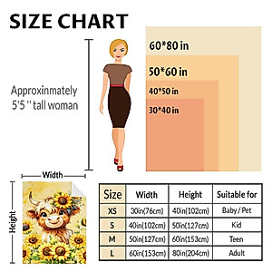 BEOIIBIRD Highland Cow Blanket for Kids - 30x40 Inches Cute Farm Animal Throw Blanket Gifts - Yellow Lightweight Cozy Blankets for Sofa, Lap & Office