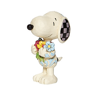 Enesco Peanuts by Jim Shore Snoopy Holding Spring Flowers Miniature Figurine, 3 Inch, Multicolor White