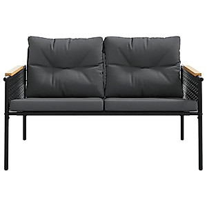 KCCLVER Patio Bench with Cushions 45.7" Black Steel,Outdoor Patio Bench with Cushions for Relaxation and Comfort in Outdoor Spaces Outdoor Furniture Sets