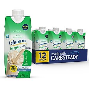Glucerna Hunger Smart Meal Size Shake, Diabetic Drink to Support Blood Sugar Management, 23g Protein, 250 Calories, Classic Vanilla, 16-fl-oz Carton, 12 Count