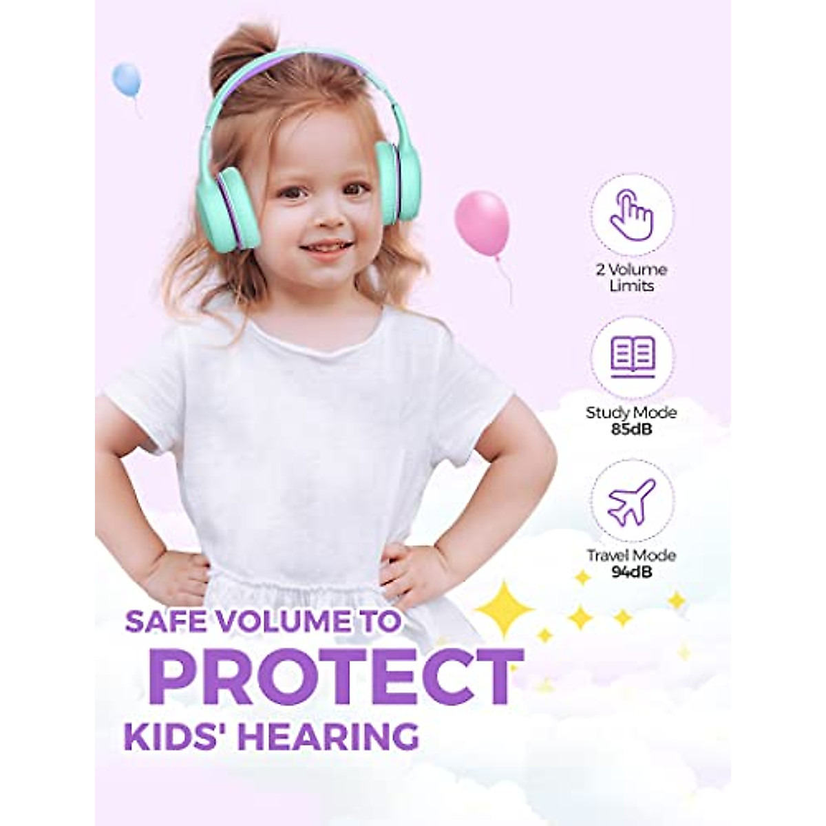 gorsun Premium Bluetooth Kids Headphones with Microphone, Wireless Headphones for Kids for School, 85/94dB Volume Limited, Adjustable Kids Bluetooth Headphones for Boys, Girls, Teens (Green)
