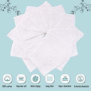 Cute Castle 12 Pack Muslin Burp Cloths for Baby - Ultra-Soft 100% Cotton Baby Washcloths - Large 20'' by 10'' Super Absorbent Milk Spit Up Rags - Burpy Cloths for Unisex, Boy, Girl - White