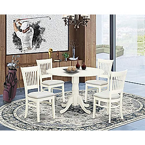 East West Furniture DLVA5-LWH-C Dublin 5 Piece Set for 4 Includes a Round Table with Dropleaf and 4 Fabric Kitchen Dining Chairs, 42x42 Inch, Linen White