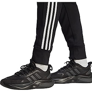 adidas Men's Essentials French Terry Cuffed 3-Stripes Pants, Black/White, Medium
