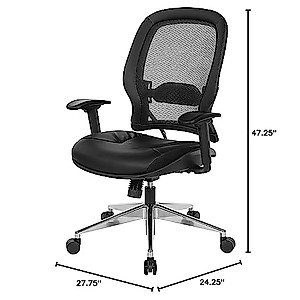 Space Seating 335 Series Professional Air Grid Back Adjustable Office Chair with Thick Padded Bonded Leather Seat and Heavy Duty Aluminum Base, Black