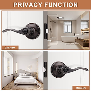 Probrico (5 Pack Privacy Door Lever[Thumb Turn Lock on The Inside],Locking Door Handle Set for Bedroom & Bathroom Doors,Keyless Oil Rubbed Bronze Wave Door Lock, Reversible Right & Left Side Handed