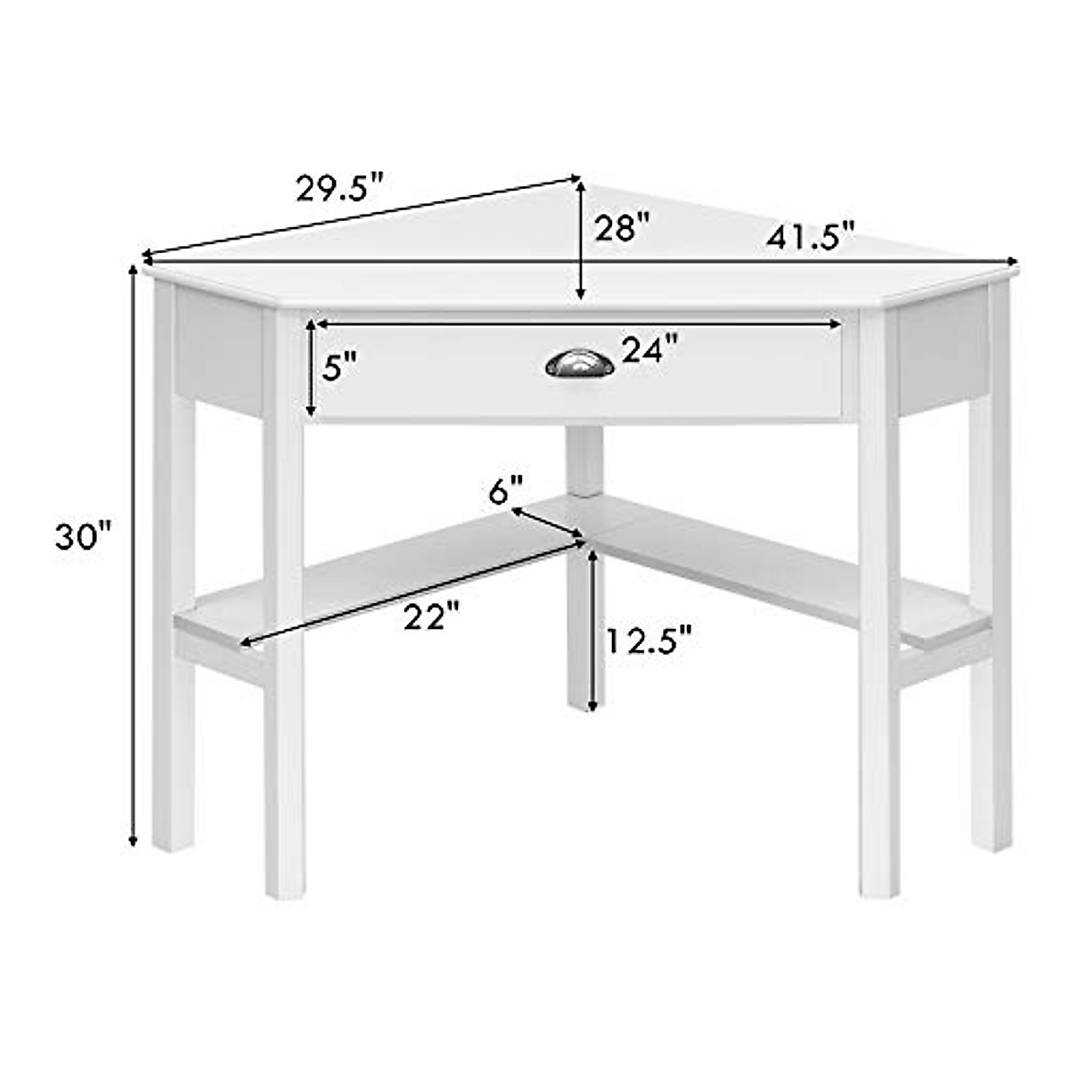 Tangkula White Corner Desk, Corner Computer Desk with Drawer for Small Space, Small Corner Makeup Vanity Desk, 90 Degrees Triangle Corner Desk with Storage Shelves