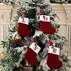 Zocvyi 7 inch Mini Cute Knit Monogram Embroidered Christmas Stocking Personalized Initial Christmas Stocking Family Holiday Xmas Party Decor Christmas Decorations-M-Red
