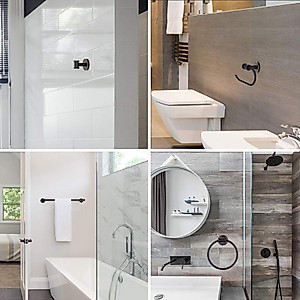 Globe Electric 51415 5-Piece All-in-One Bathroom Accessory Set, with Vanity, Bronze, 3-Light Vanity Light, Seeded Glass, Towel Bar, Towel Ring, Robe Hook, Toilet Paper Holder, Home Improvement