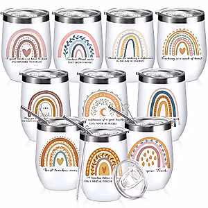 Inbagi Teacher Appreciation Gifts Bulk, Teacher Appreciation Stainless Steel Tumbler with Lids Appreciation Rainbow Mugs Thank You Teacher Gift End of Year for Teacher Day Women Mentor(12 OZ, 10 Pcs)