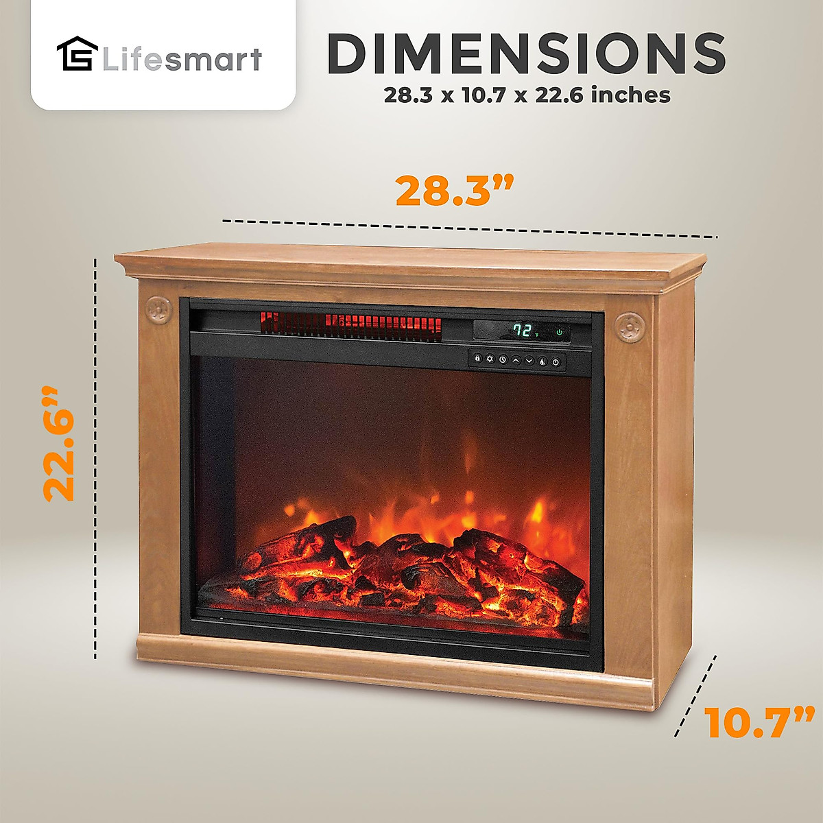 LifeSmart LifePro 1500 Watts Portable Electric Infrared Quartz Indoor Fireplace Heater with 3 Heating Elements, Remote and Wheels, Medium Oak Wood