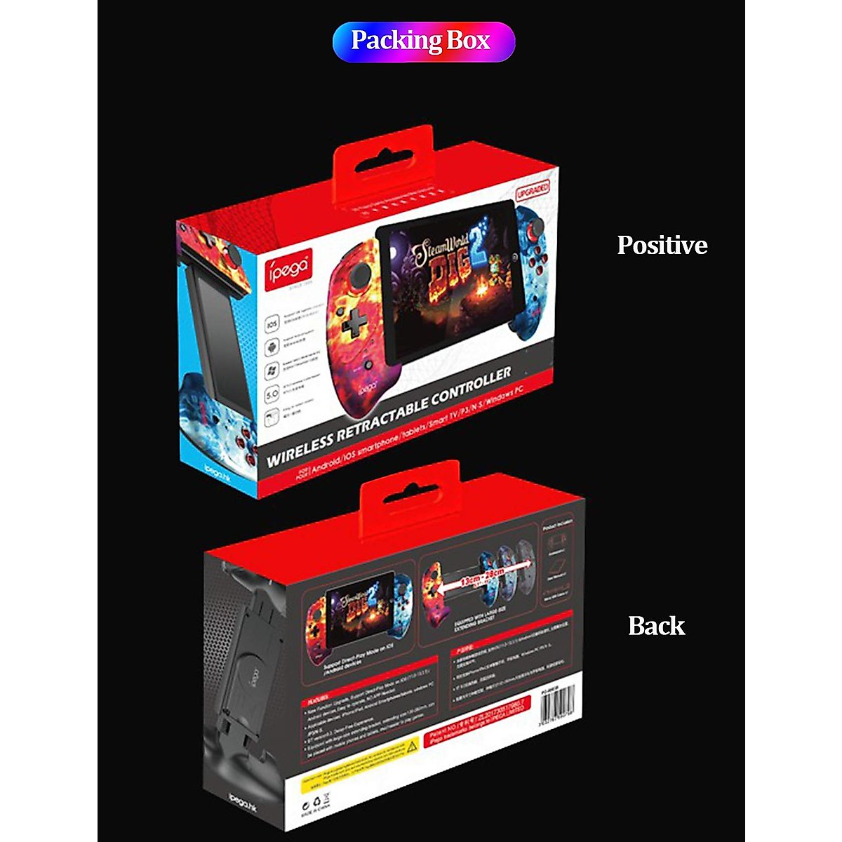 ipega-PG-9083B Wireless 5.0 Smart PUBG Mobile Game Controller Retractable Game Gamepad for iOS(iOS 11-13.3)/Android Mobile Smartphone Tablet (Red-Blue)