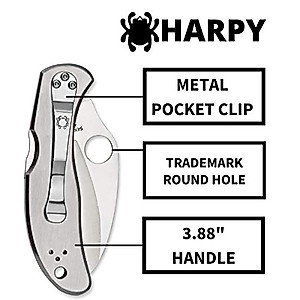 Spyderco Harpy Folding Utility Knife with 2.75" Hawkbill VG-10 Steel Blade and Durable Stainless Steel Handle - SpyderEdge - C08S
