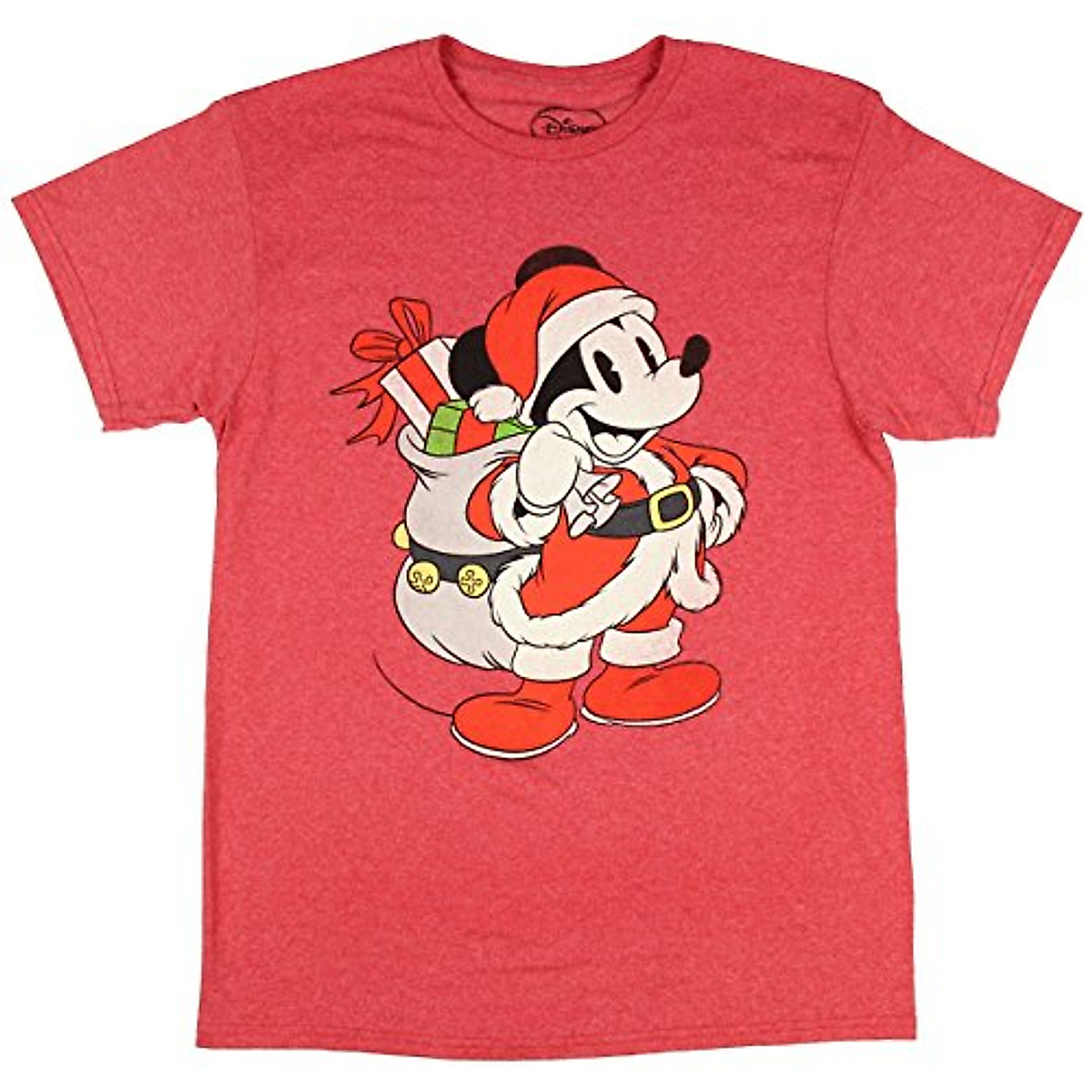 Disney Men's Christmas Mickey Mouse Santa Graphic T-Shirt, Red Heather, Large