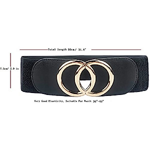Swtddy Women's Elastic Wide Stretchy Waist Cinch Belt Waistband For Dresses (Suit For Waist Size 36"-45", Golden O Design Black+Khaki+Camel)